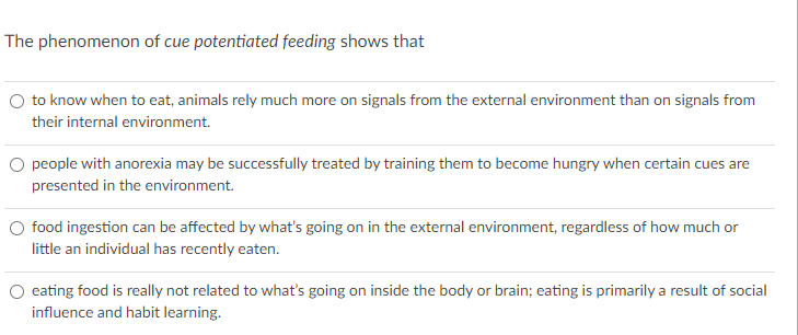 Solved The phenomenon of cue potentiated feeding shows that | Chegg.com