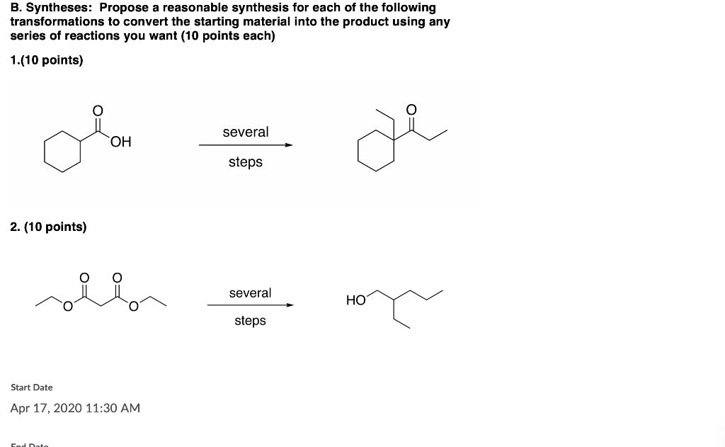 Solved B. Syntheses: Propose a reasonable synthesis for each | Chegg.com