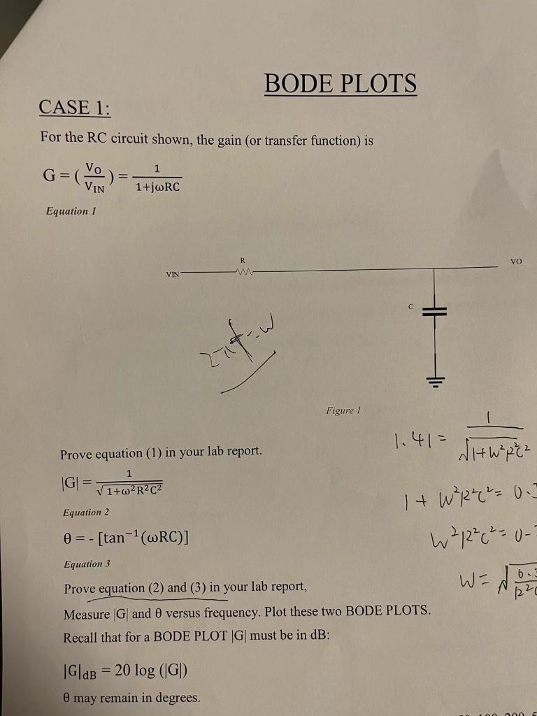 Solved BODE PLOTS CASE 1: For the RC circuit shown, the gain | Chegg.com