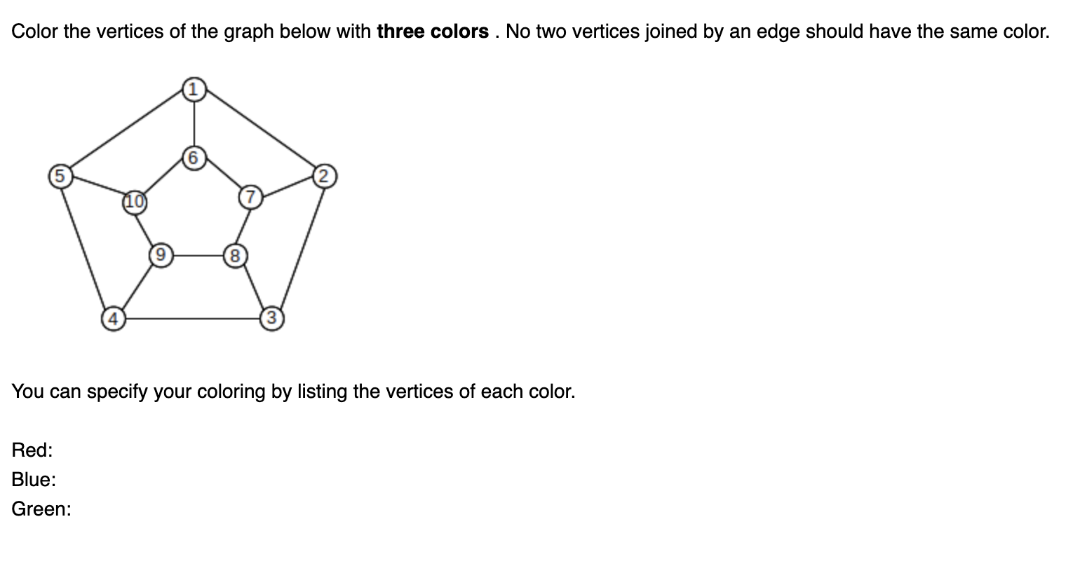 Solved Color the vertices of the graph below with three | Chegg.com