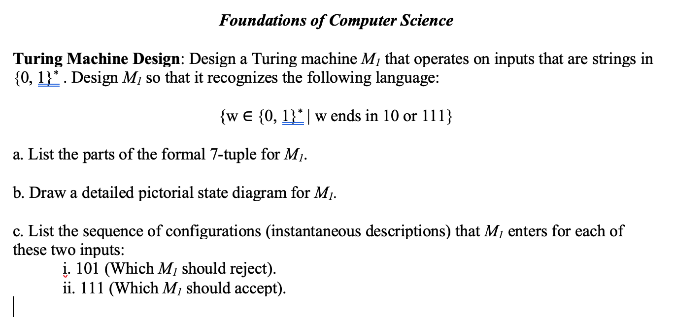 Solved Foundations of Computer Science Turing Machine | Chegg.com