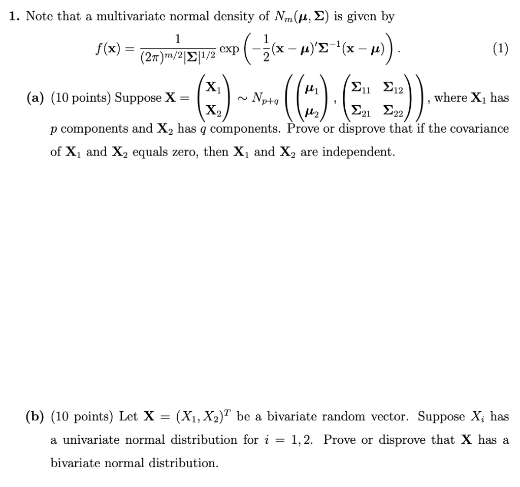 Note that a multivariate normal density of Nm(μ,Σ) is | Chegg.com