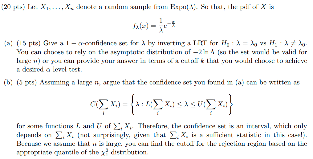 (20 pts) Let X1,..., Xn denote a random sample from | Chegg.com (20 pts) Let X1,..., Xn denote a random sample from | Chegg.com