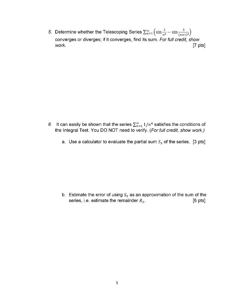 Solved 5. Determine whether the Telescoping Series | Chegg.com