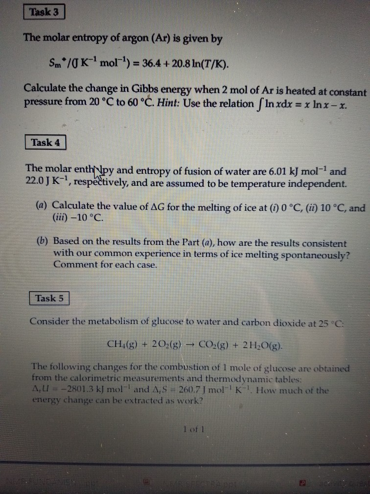 Solved Task 3 The molar entropy of argon (Ar) is given by | Chegg.com