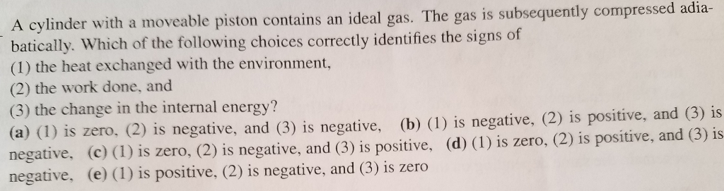 Solved A cylinder with a moveable piston contains an ideal | Chegg.com