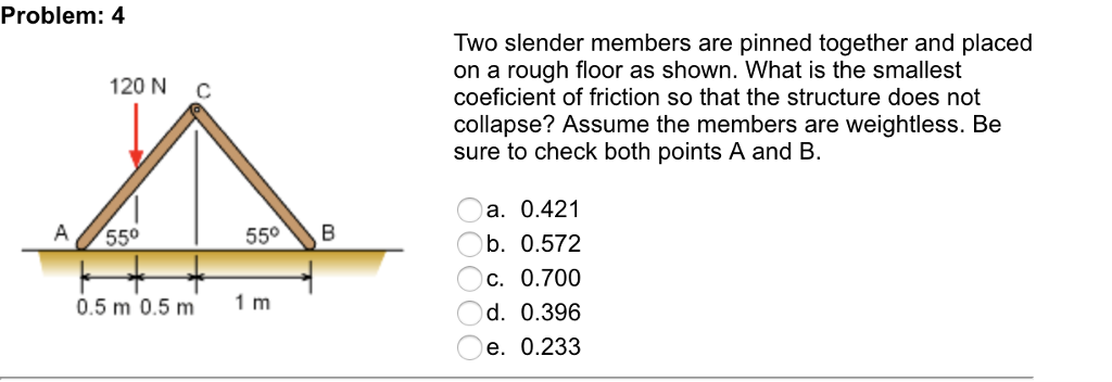 Solved Problem: 4 Two slender members are pinned together | Chegg.com