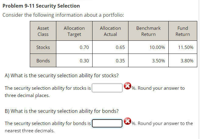 Solved Problem 9-11 Security Selection Consider the | Chegg.com