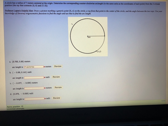 Solved A circle has a radius of 7 meters centered at the | Chegg.com