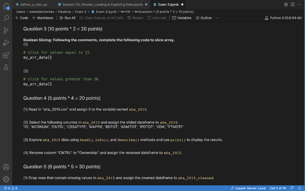 (1) Create a ndarray object named my_arr_data from | Chegg.com