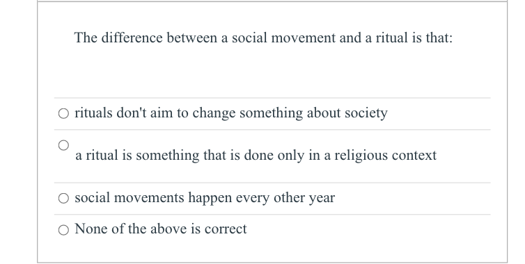 Solved The difference between a social movement and a ritual | Chegg.com
