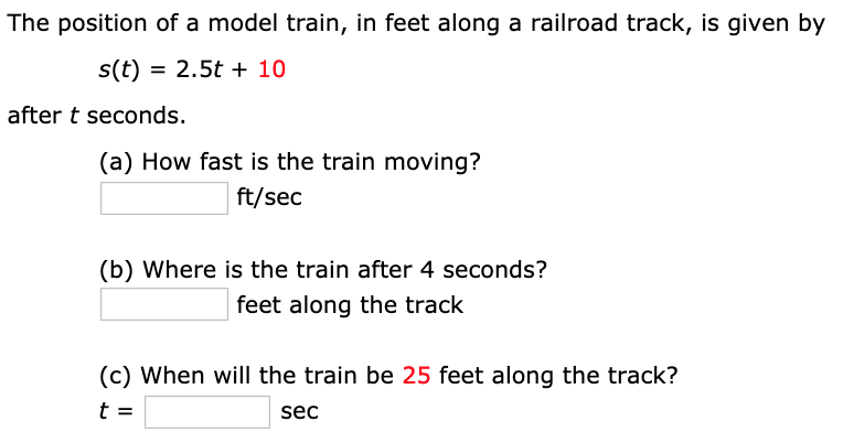 Solved The position of a model train, in feet along a | Chegg.com
