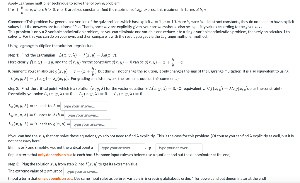 Solved Apply Lagrange multiplier technique to solve the | Chegg.com