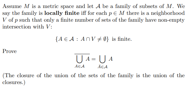 Solved Assume M is a metric space and let A be a family of | Chegg.com