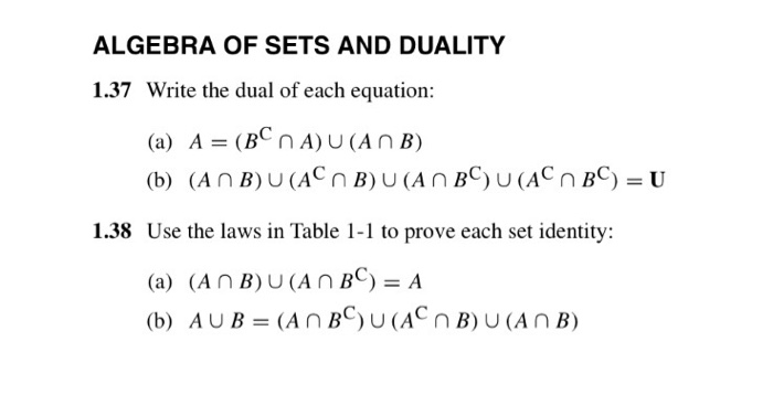 Solved Algebra OF SETS AND DUALITY Write the dual of each | Chegg.com