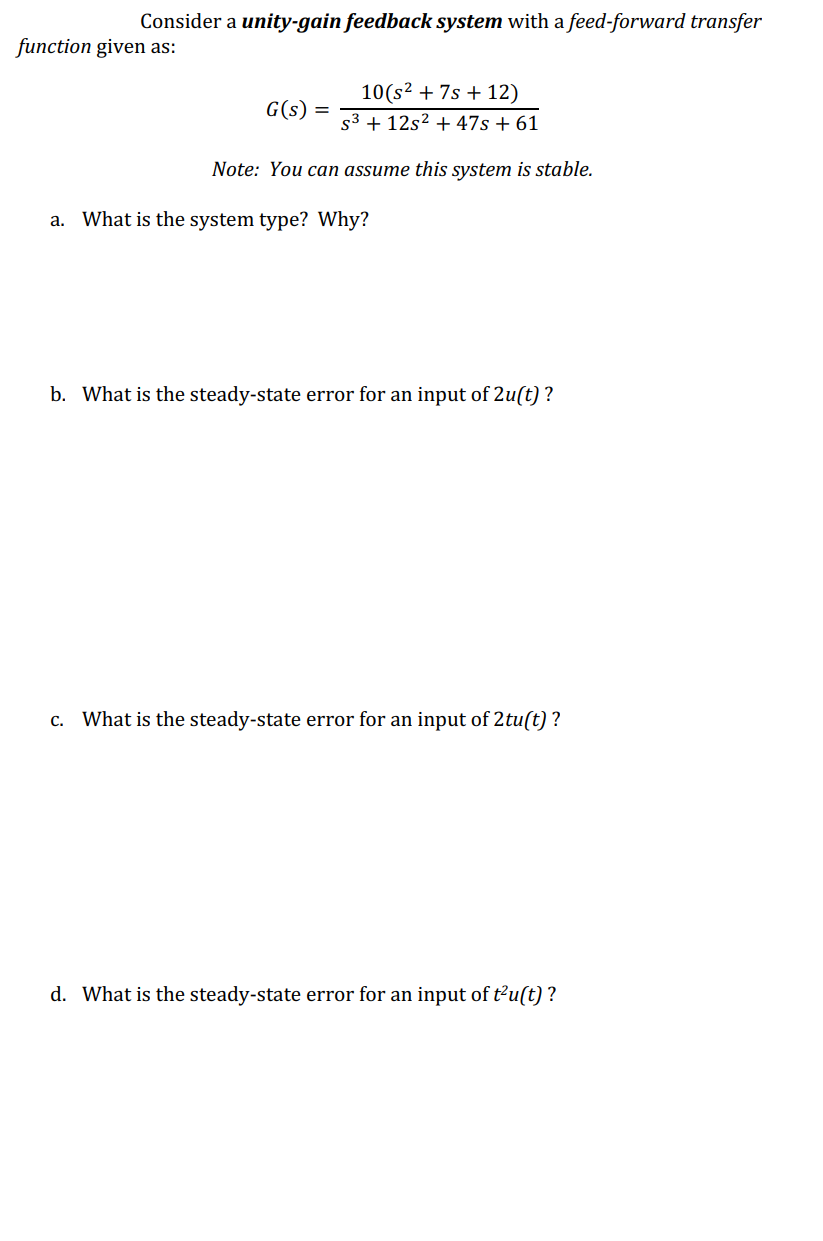 Solved Consider a unity-gain feedback system with a | Chegg.com