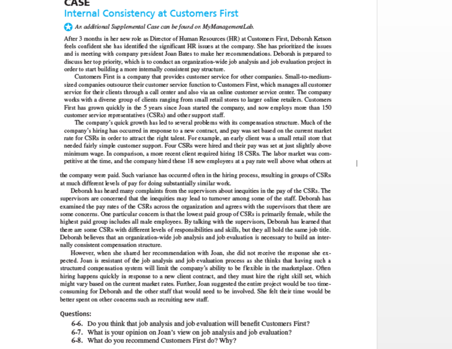 Solved Please read the case “Internal Consistency at | Chegg.com