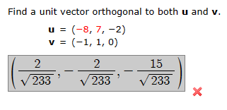 Solved Find a unit vector orthogonal to both u and v. | Chegg.com
