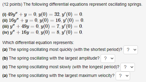 Solved (12 points) The following differential equations | Chegg.com