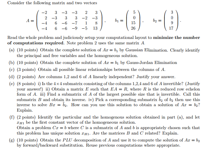 Solved Consider the following matrix and two vectors. Read | Chegg.com
