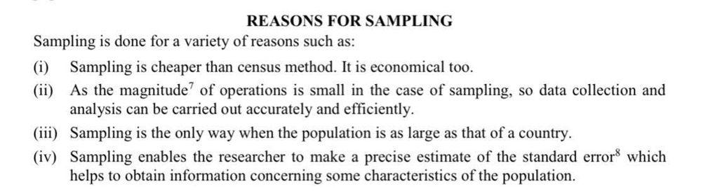 Solved Discuss the given REASONS FOR SAMPLING (1,2,3,4). | Chegg.com