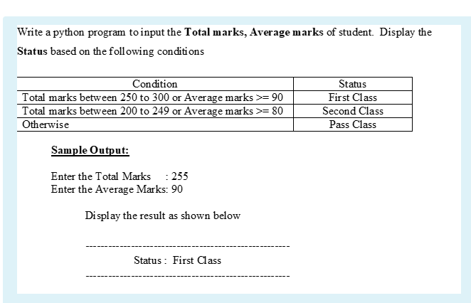 Solved Write A Python Program To Input The Total Marks 5026