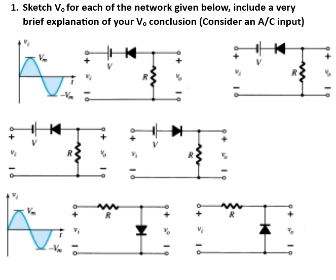 Solved 1. Sketch V0 for each of the network given below, | Chegg.com