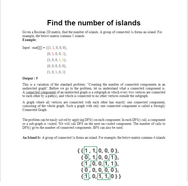 Solved Find the number of islands Given a Boolean 2D matrix, | Chegg.com