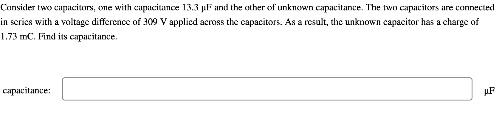 Solved Consider two capacitors, one with capacitance 13.3μF | Chegg.com