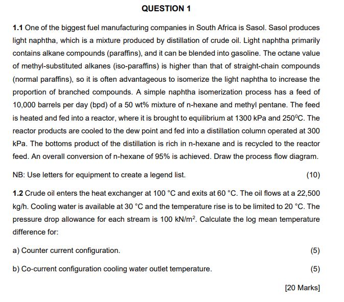 Solved QUESTION 1 1.1 ﻿One of the biggest fuel manufacturing | Chegg.com