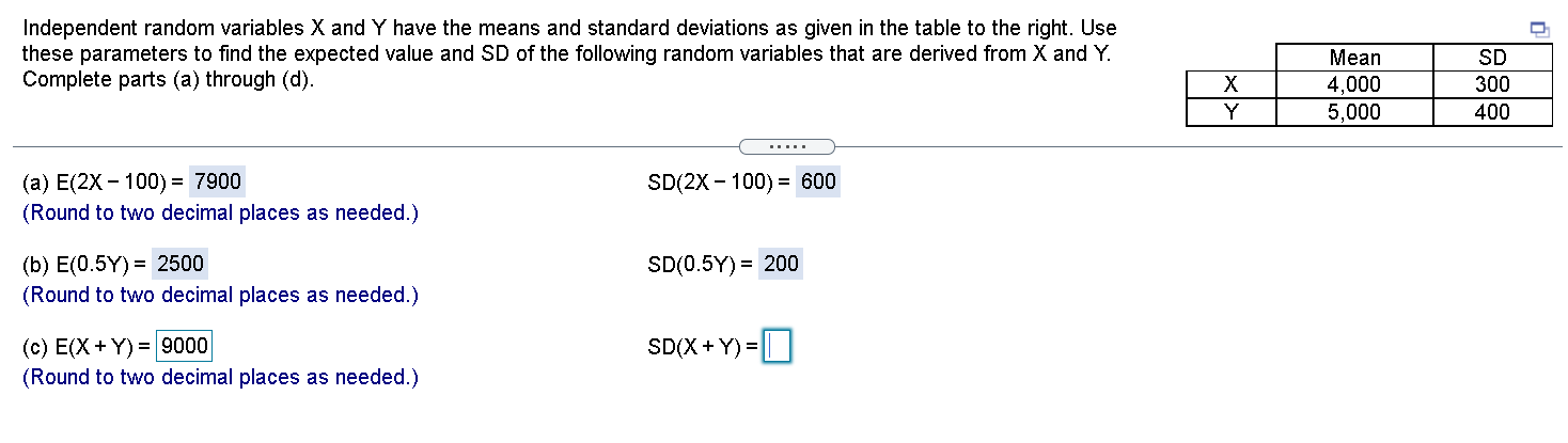 Solved Independent random variables X and Y have the means | Chegg.com