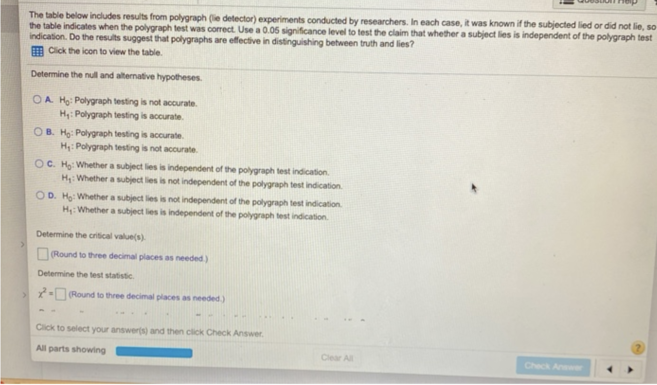 Solved The table below includes results from polygraph (lie | Chegg.com