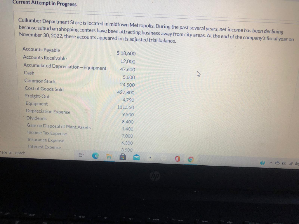 Solved Current Attempt in Progress Cullumber Department | Chegg.com