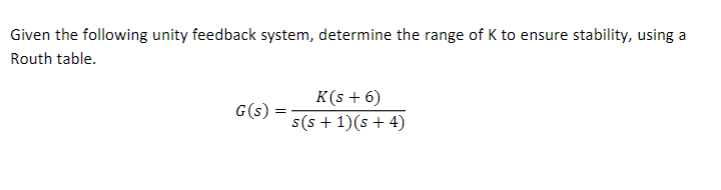 Solved Given the following unity feedback system, determine | Chegg.com