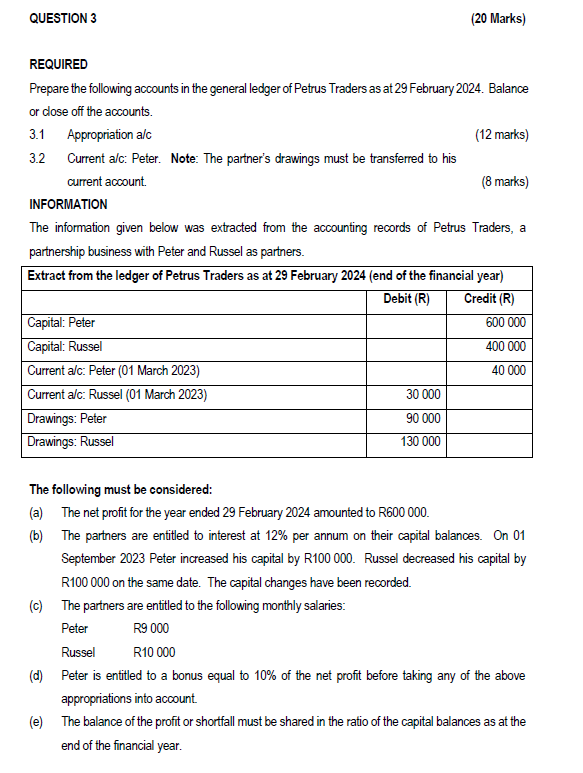 Solved QUESTION 3(20 ﻿Marks)REQUIREDPrepare the following | Chegg.com