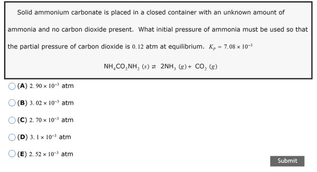 Solved Solid ammonium carbonate is placed in a closed | Chegg.com