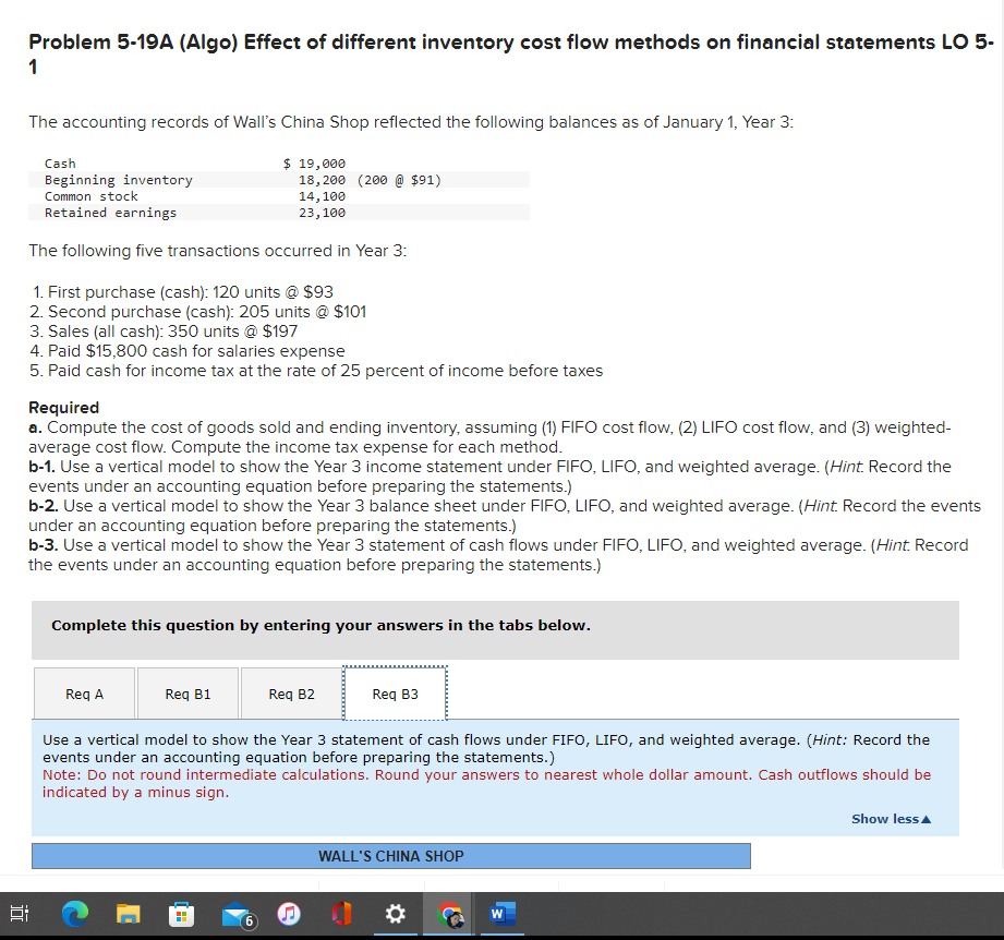 Solved Problem 5-19A (Algo) Effect of different inventory | Chegg.com