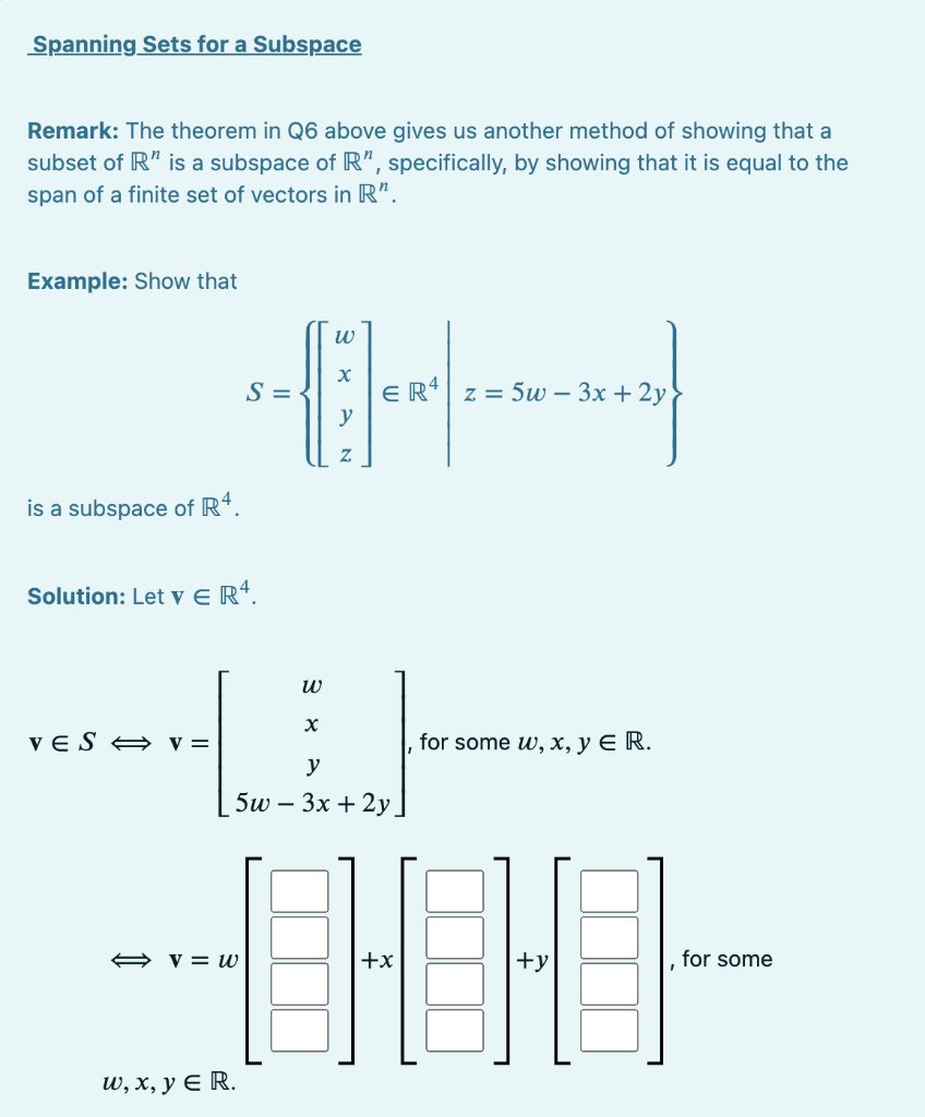 Solved Spanning Sets for a Subspace Remark: The theorem in | Chegg.com