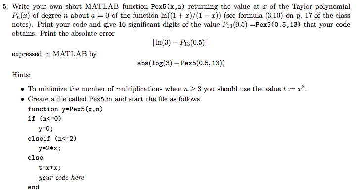 Solved 5 Write Your Own Short Matlab Function Pex5 Xn 