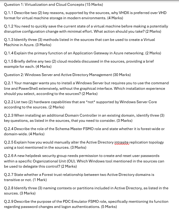 Solved Question 1: Virtualization and Cloud Concepts (15 | Chegg.com