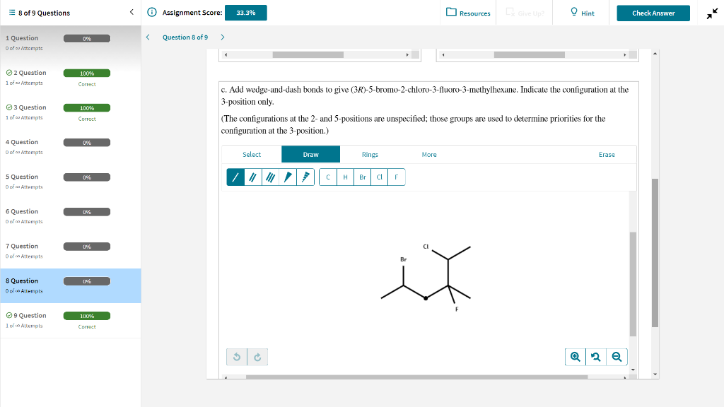 Solved B of 9 Questions Assignment Score: 33.3% Resources D | Chegg.com