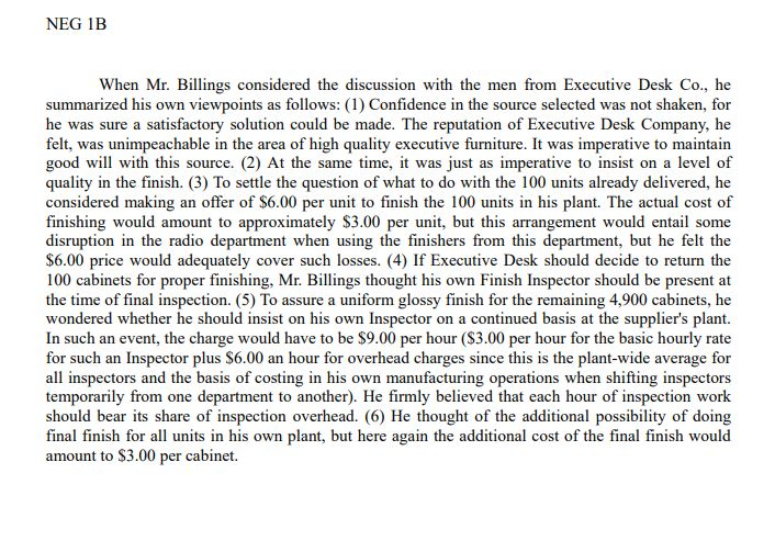 Review the attached cases, NEG 1B and NEG 1S. Prepare | Chegg.com