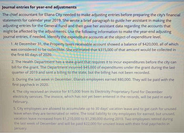 Solved Journal entries for year-end adjustments The chief | Chegg.com