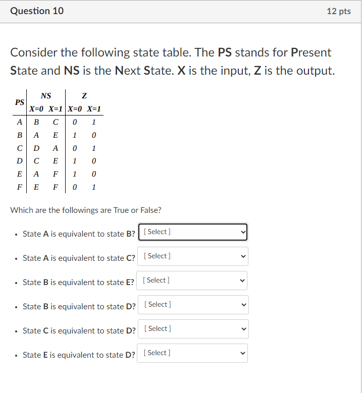 Solved Question 10 12 pts Consider the following state | Chegg.com