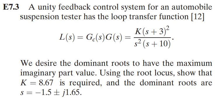 E7.3 A unity feedback control system for an | Chegg.com