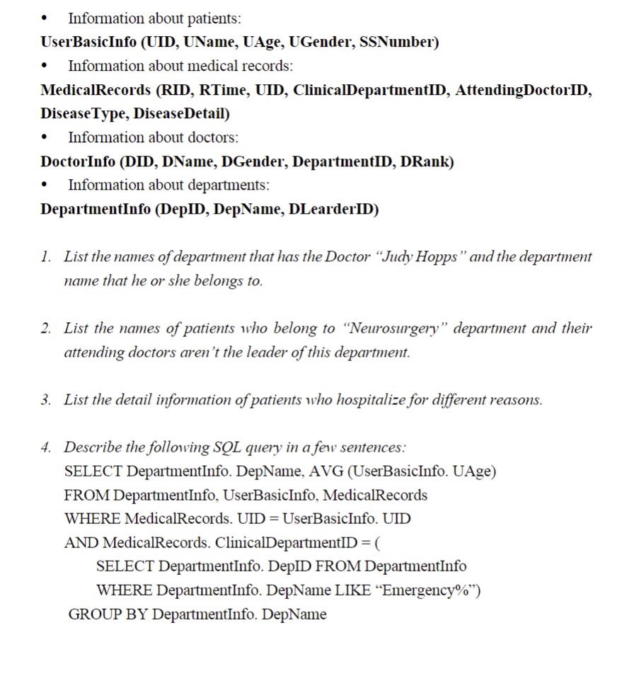 Solved - Information about patients: UserBasicInfo (UID, | Chegg.com