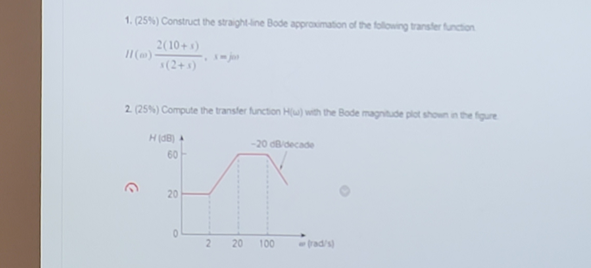 Solved 1. (25%) Construct the straight-ine Bode approumusion | Chegg.com