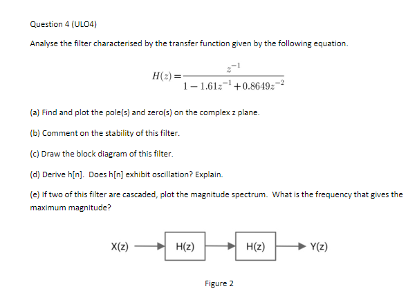 Solved Question 4 (ULO4)Analyse the filter characterised by | Chegg.com