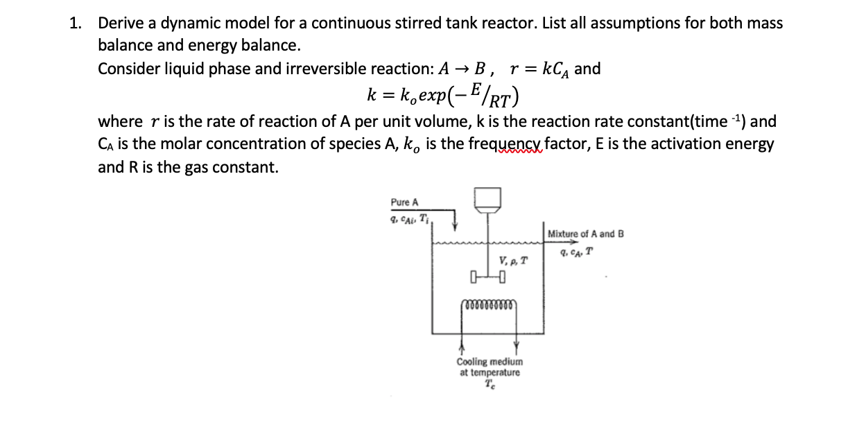1. Derive a dynamic model for a continuous stirred | Chegg.com