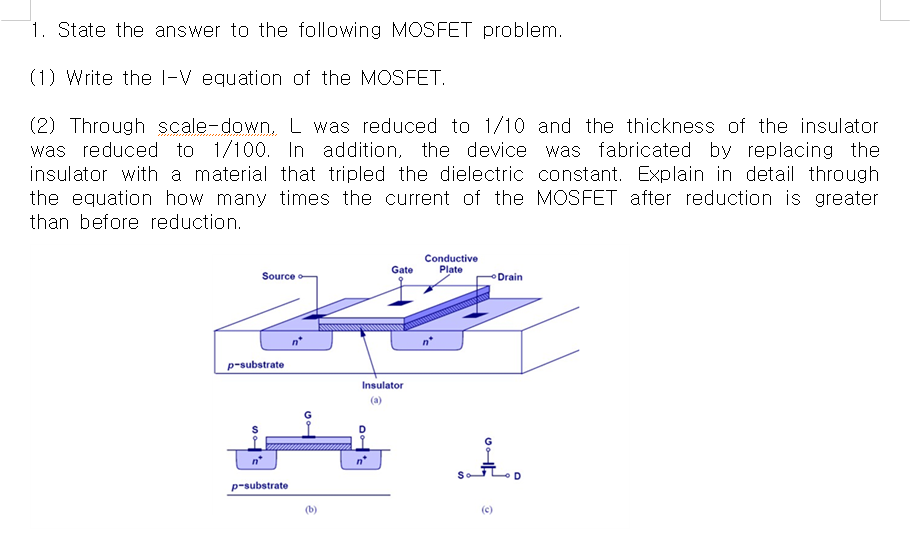 Solved 1. State the answer to the following MOSFET problem. | Chegg.com